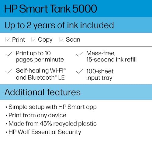 HP Smart-Tank 5000 Wireless All-in-One Printer - MPN 5000